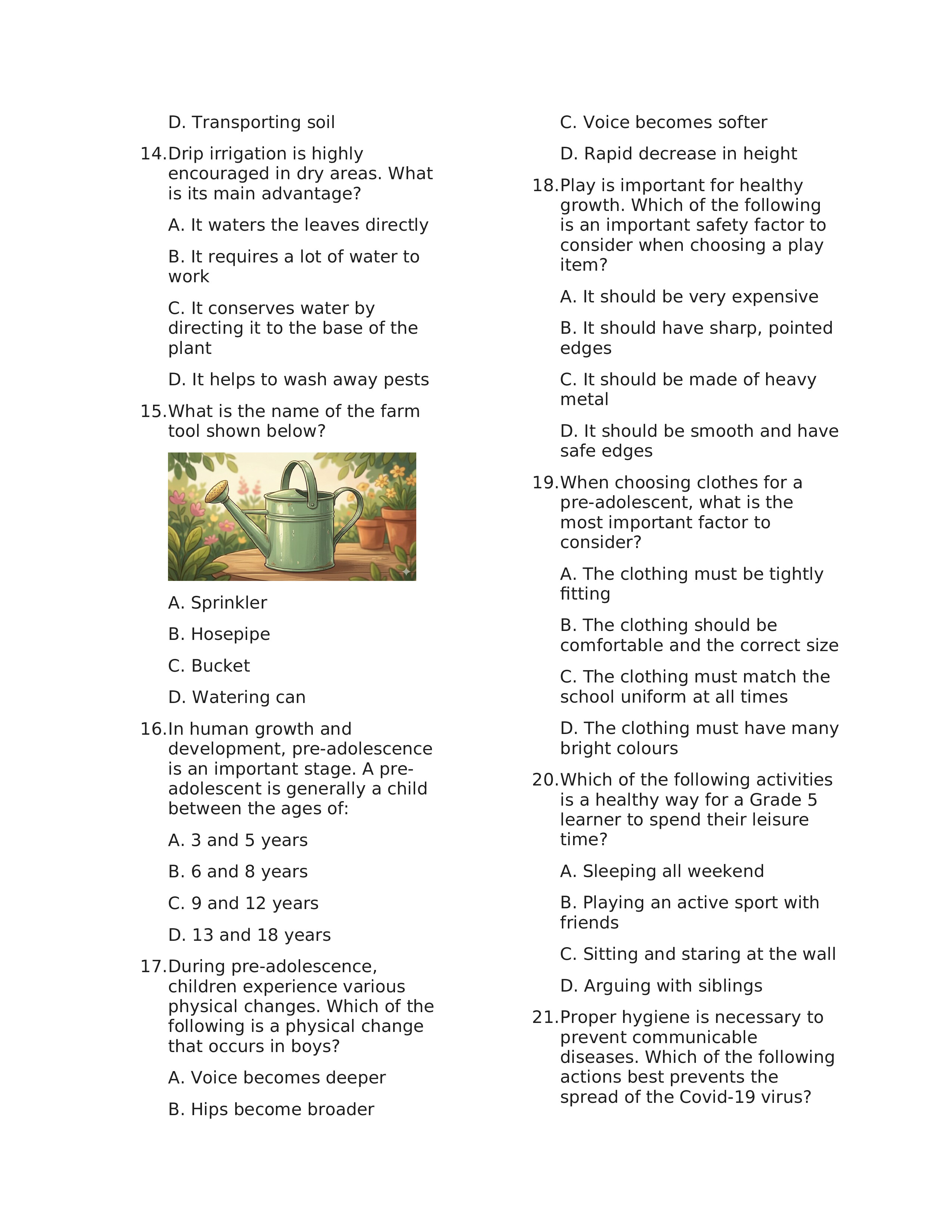 2026 Grade 5 Agriculture and Nutrition Mid-Term 2 Exam