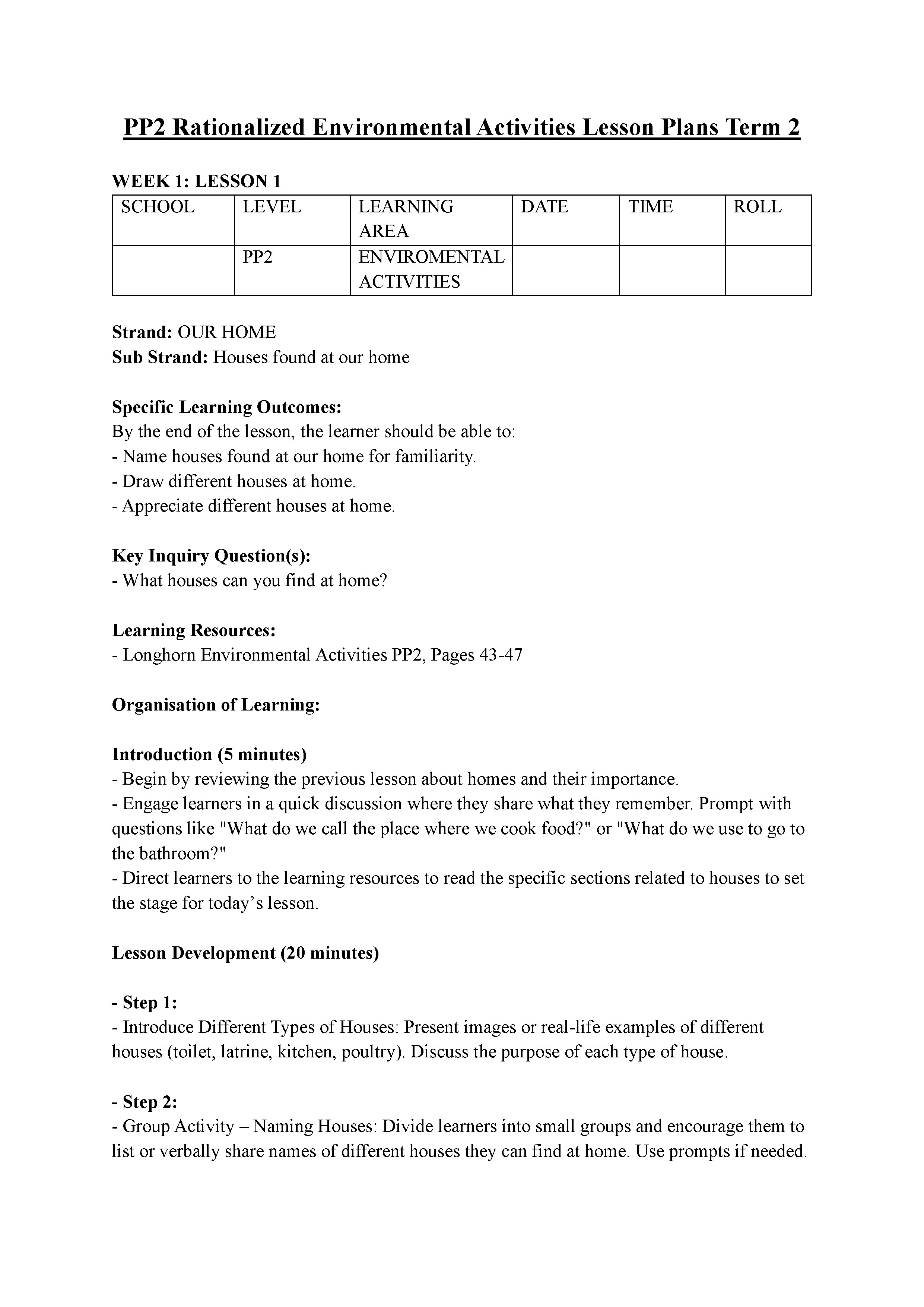 PP2 Rationalised Mathematics Lesson Plans term 2 2025