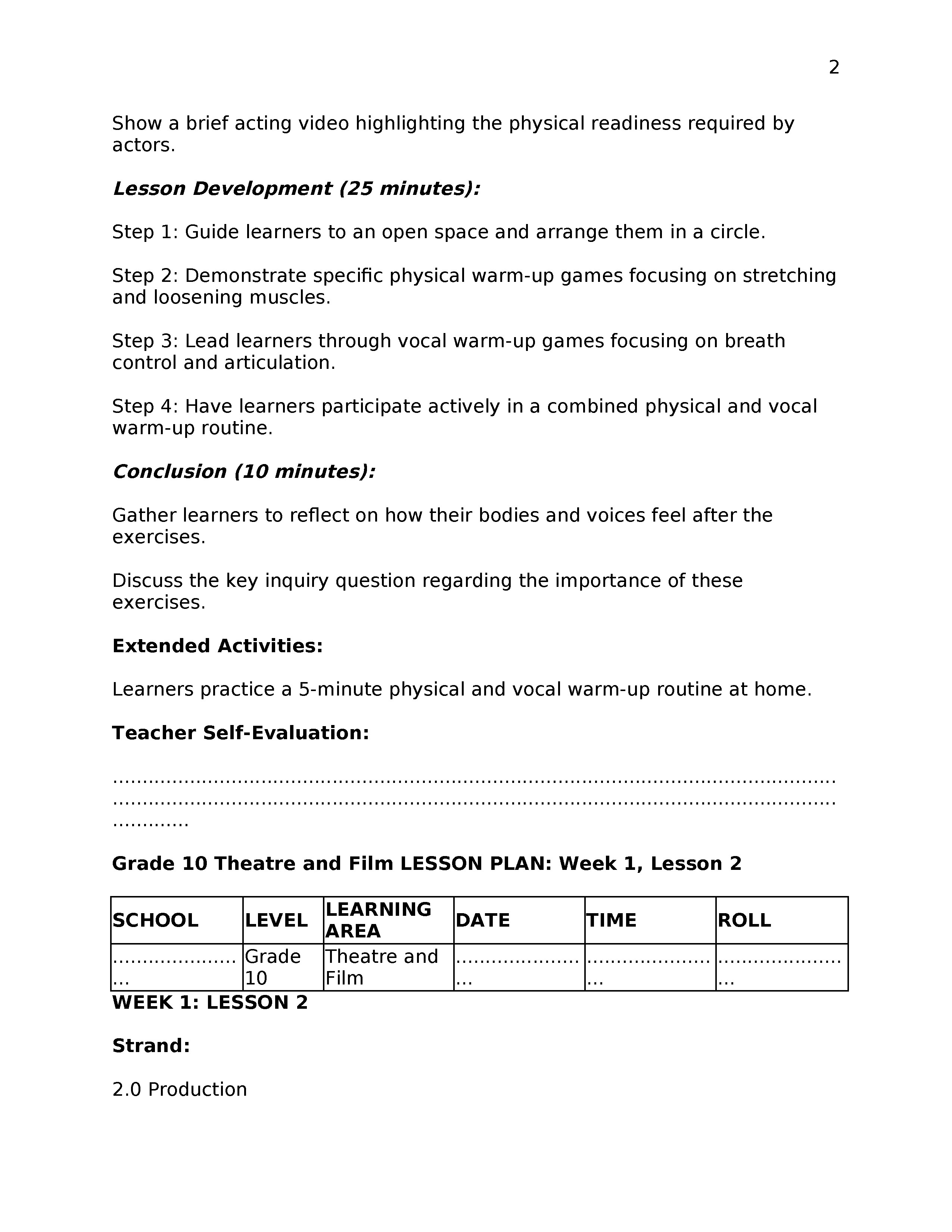 Grade 10 theatre and film lesson plan term 2 2026