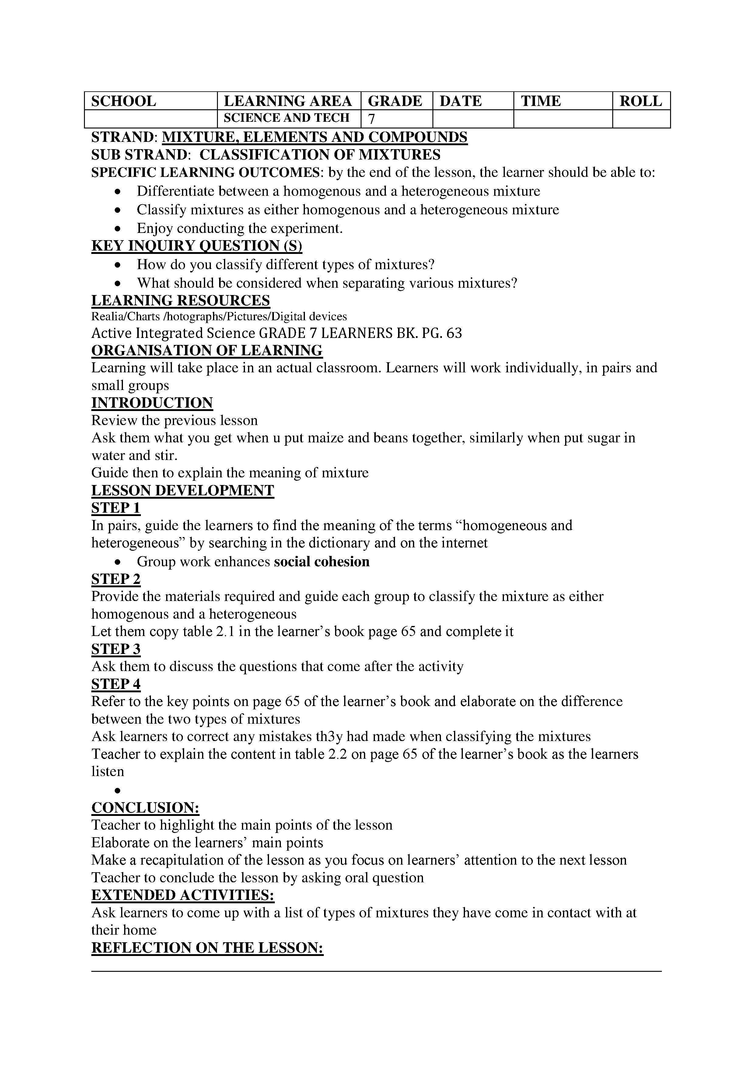 Grade 7 Science and Technology Lesson Plans Term 2 2025