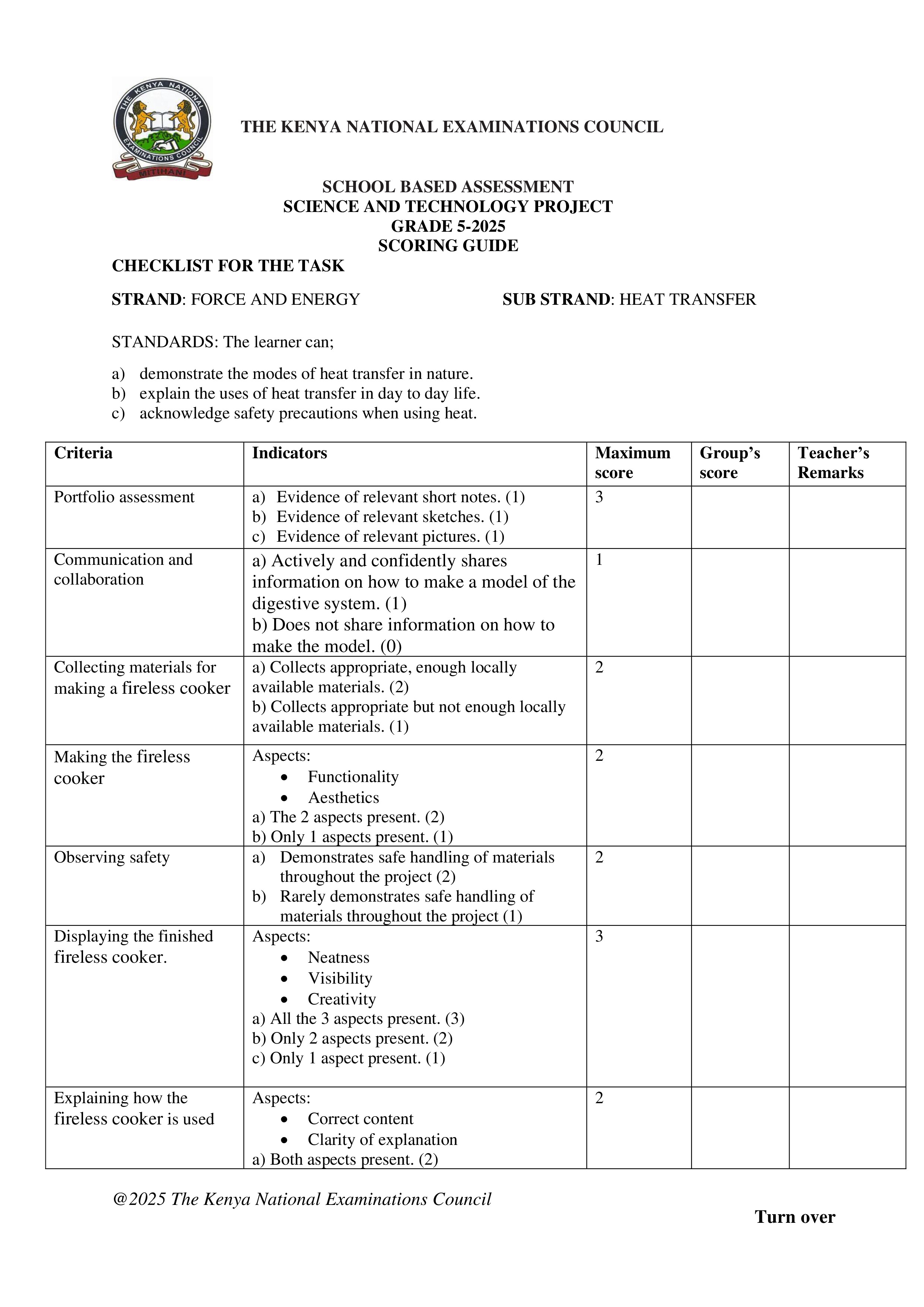 SCIENCE AND TECHNOLOGY KNEC PROJECT GRADE 5 PROJECT 2025