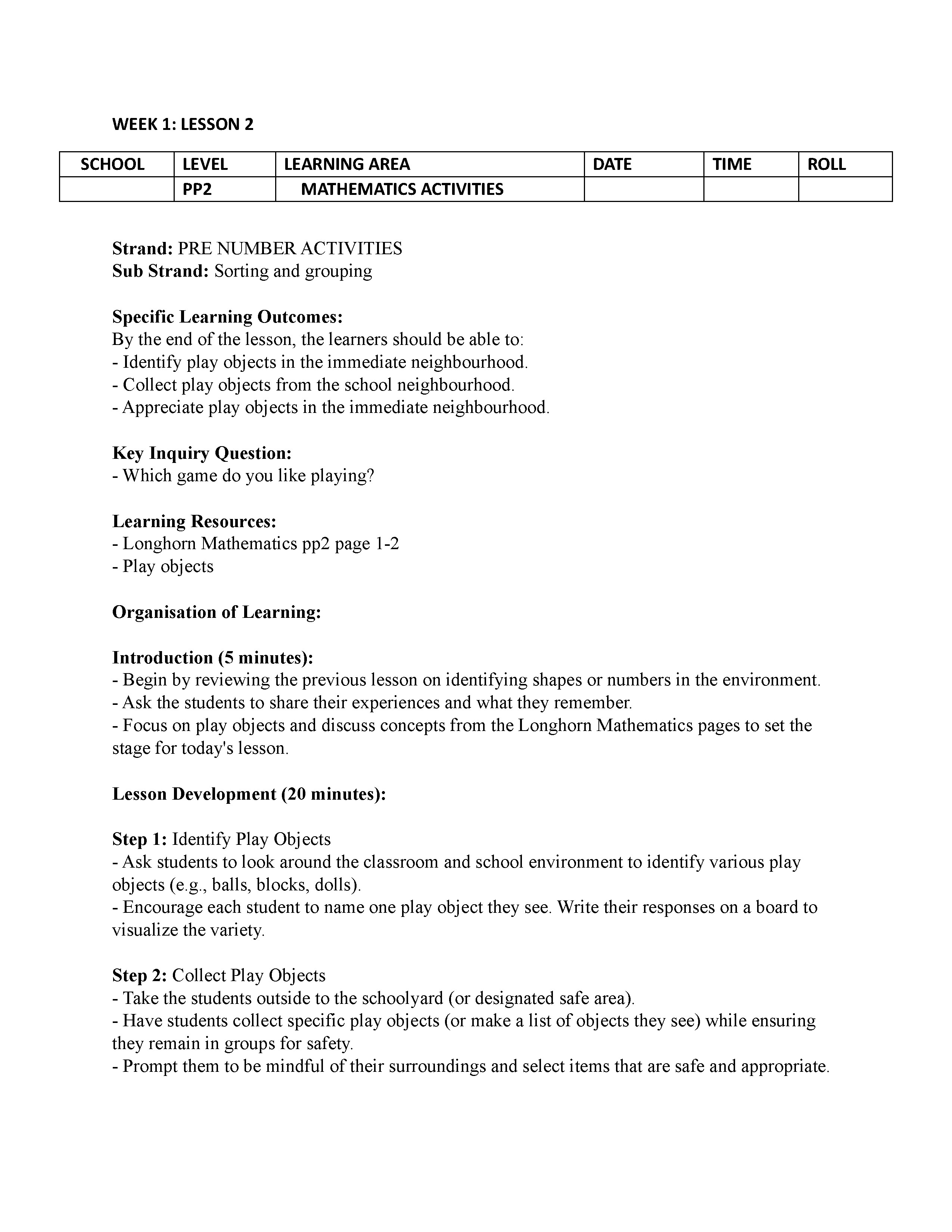 PP2 Mathematics Lesson Plan – Term 1 2026 New!