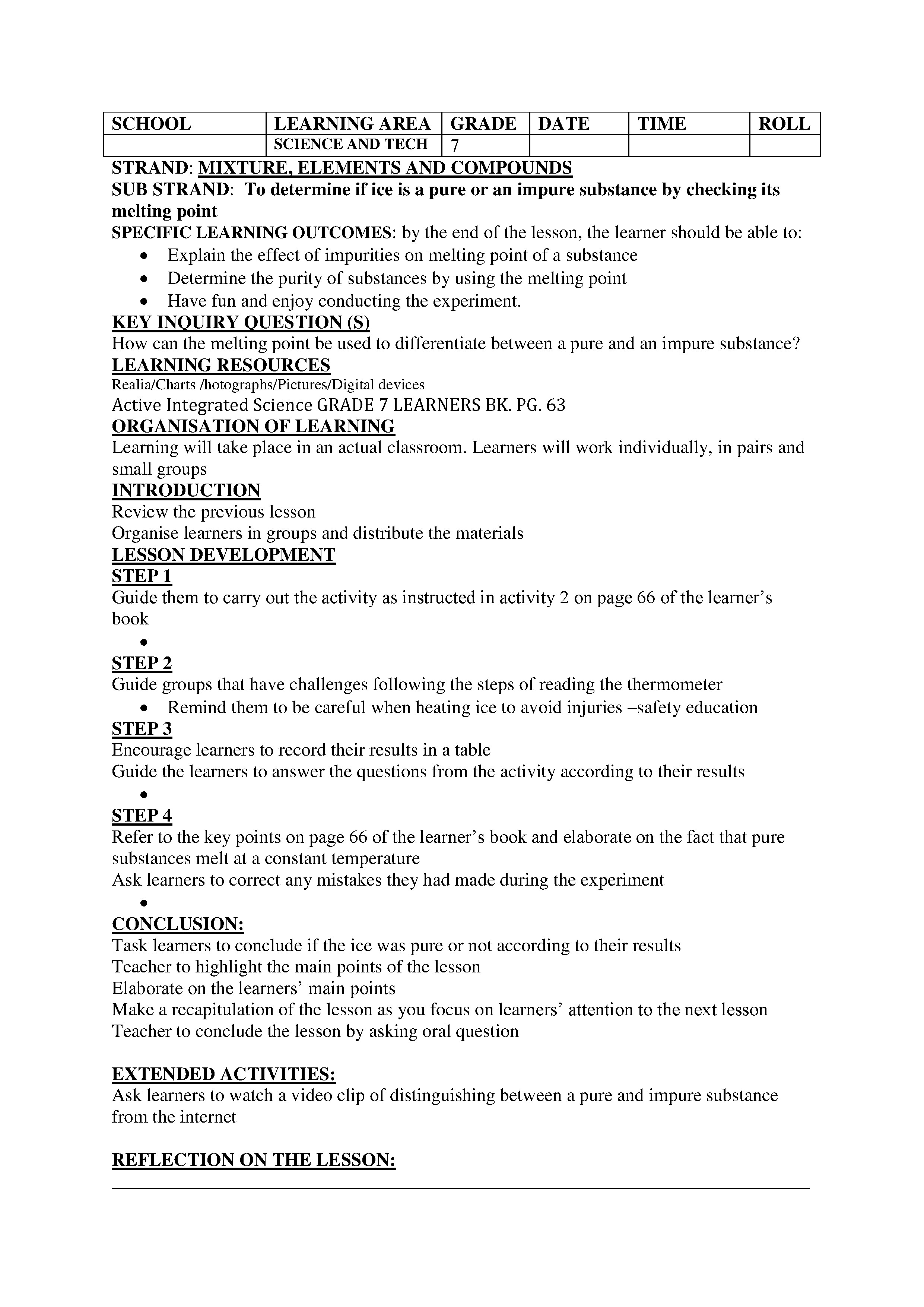 Grade 7 Science and Technology Lesson Plans Term 2 2025