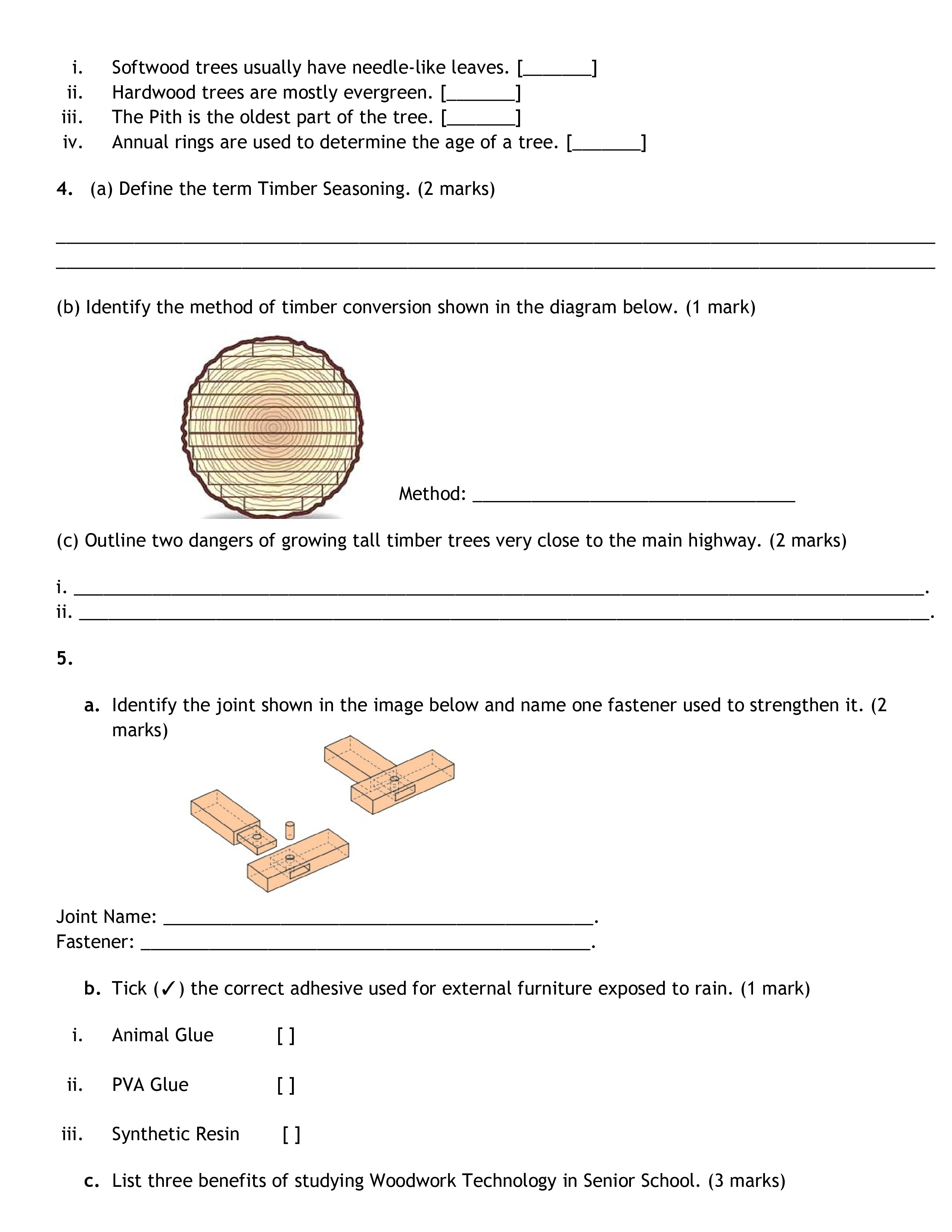 2026 Grade 10 Wood Technology Mid-Term 2 Exam